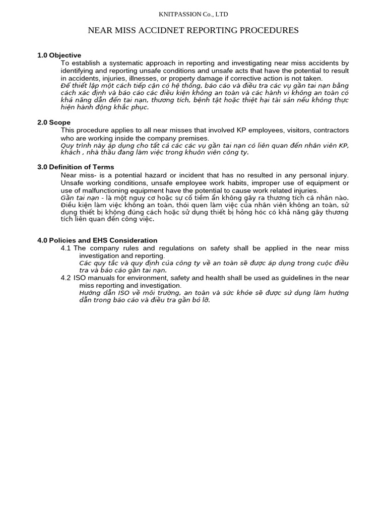 SAF EHS WPO 32 Near Miss Reporting | PDF
