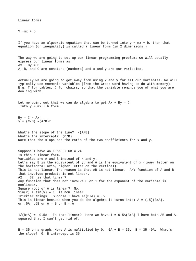 BUS 190 - Linear Forms Handout | PDF