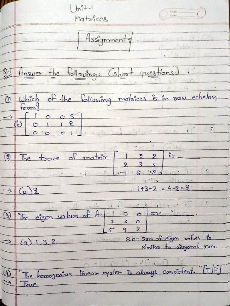 Matrices Assignment 1 | PDF
