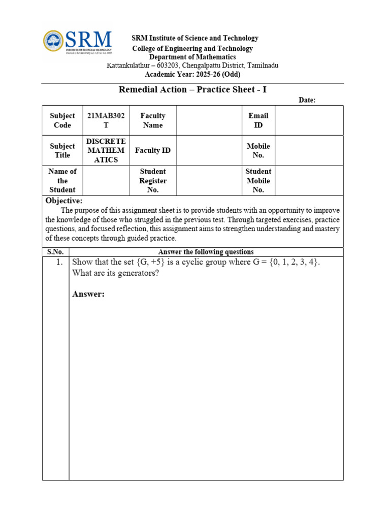 Remedial Action Final | PDF | Group (Mathematics) | Combinatorics