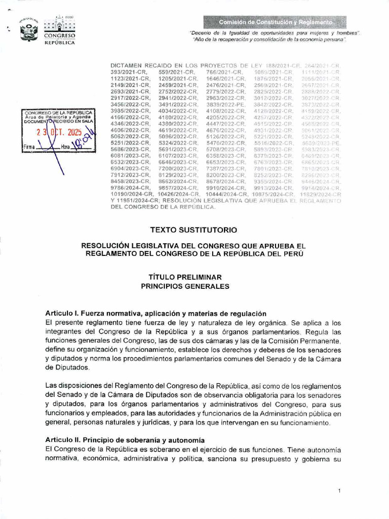 Nuevo Reglamento Del Congreso Peruano A Partir Del 2026 | PDF ...
