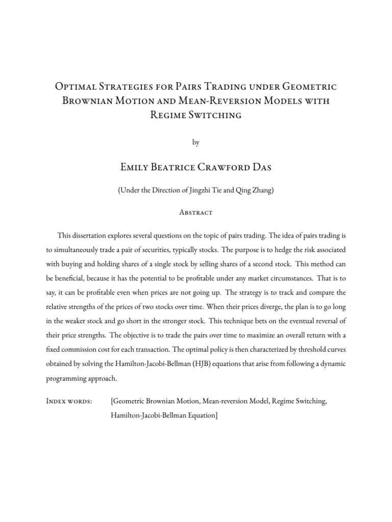 Optimal Strategies For Pairs Trading | PDF | Partial Differential ...