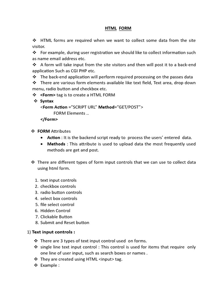 HTML Form Elements and Attributes Guide | PDF | Document Object Model ...