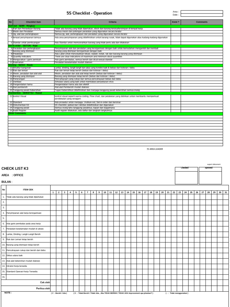 Checklist 5S untuk Operasional Efektif | PDF