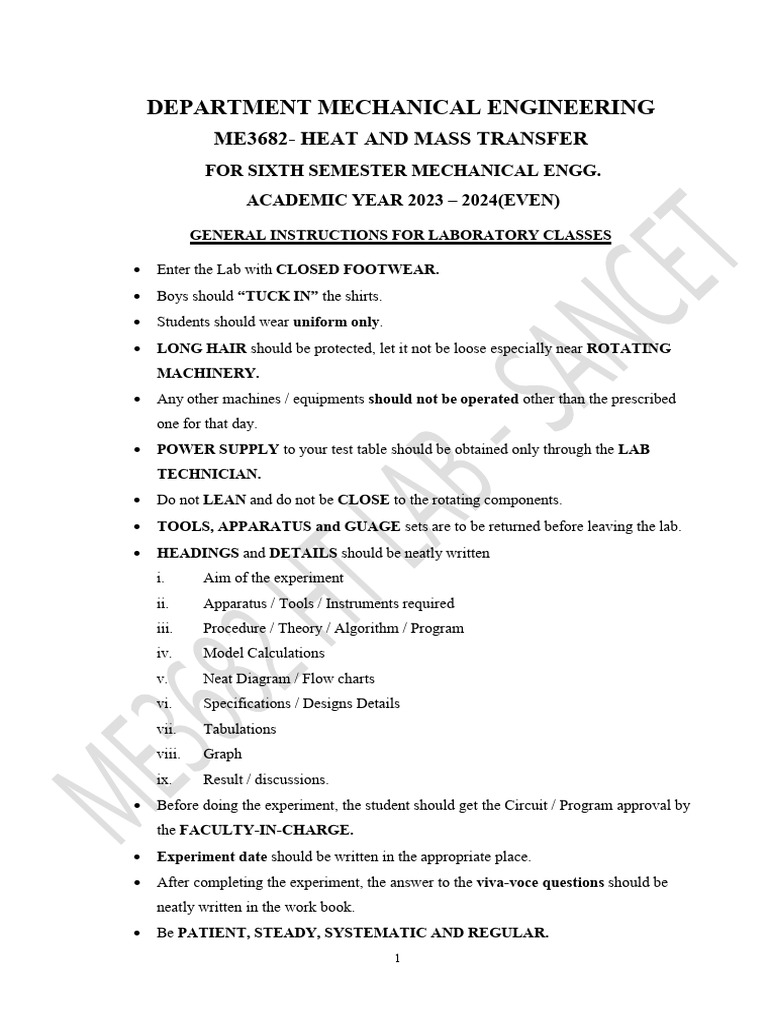 ME3682 Heat Transfer Lab Guidelines | PDF | Thermal Conduction | Heat ...
