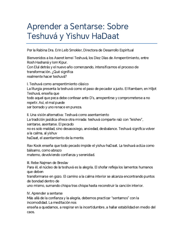 Aprender A Sentarse Teshuva Yishuv | PDF