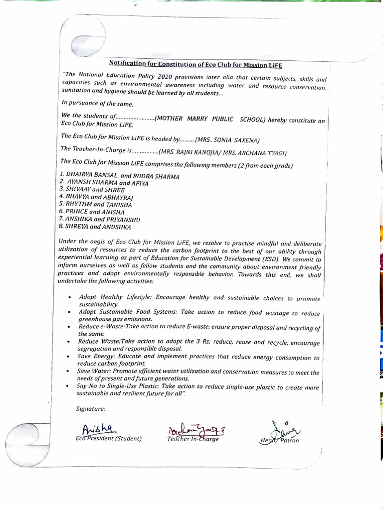Eco Club for Mission LiFE Formation | PDF | Waste Management ...