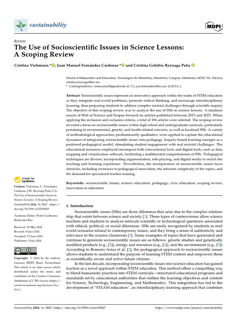 Socioscientific Issues in Science Education | PDF | Systematic Review ...