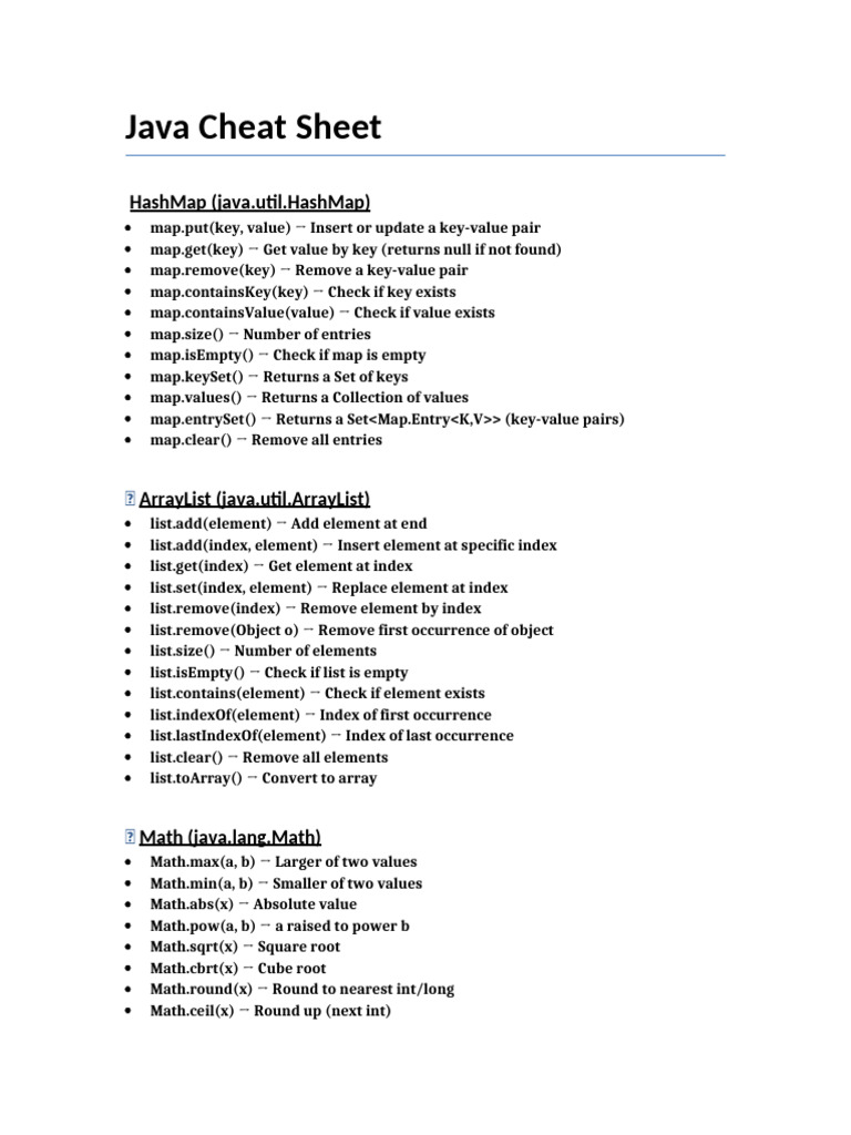 Java Cheat Sheet | PDF