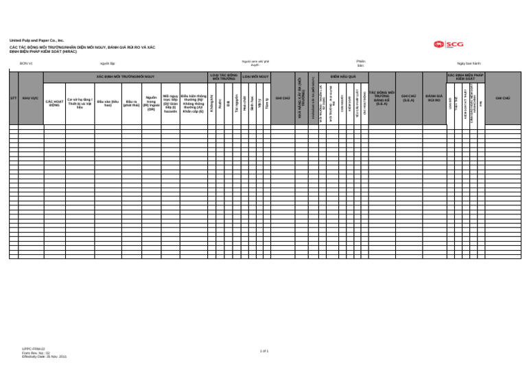 UPPC-FRM-22 - Environmental Aspects - HIRAC (Repair On The First Time ...
