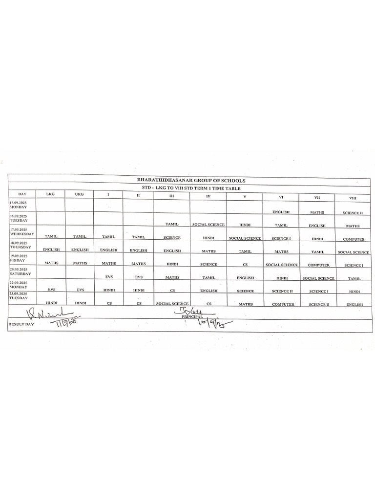 Term 1 Time Table | PDF