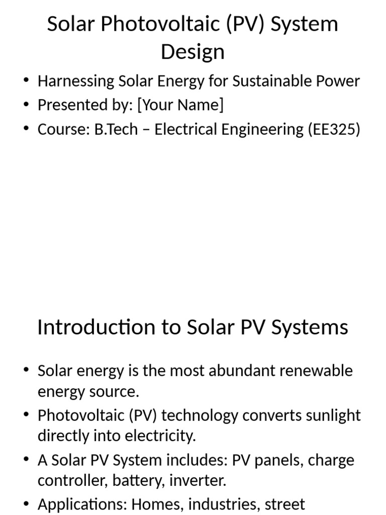 Solar PV System Design Overview | PDF | Photovoltaics | Photovoltaic System