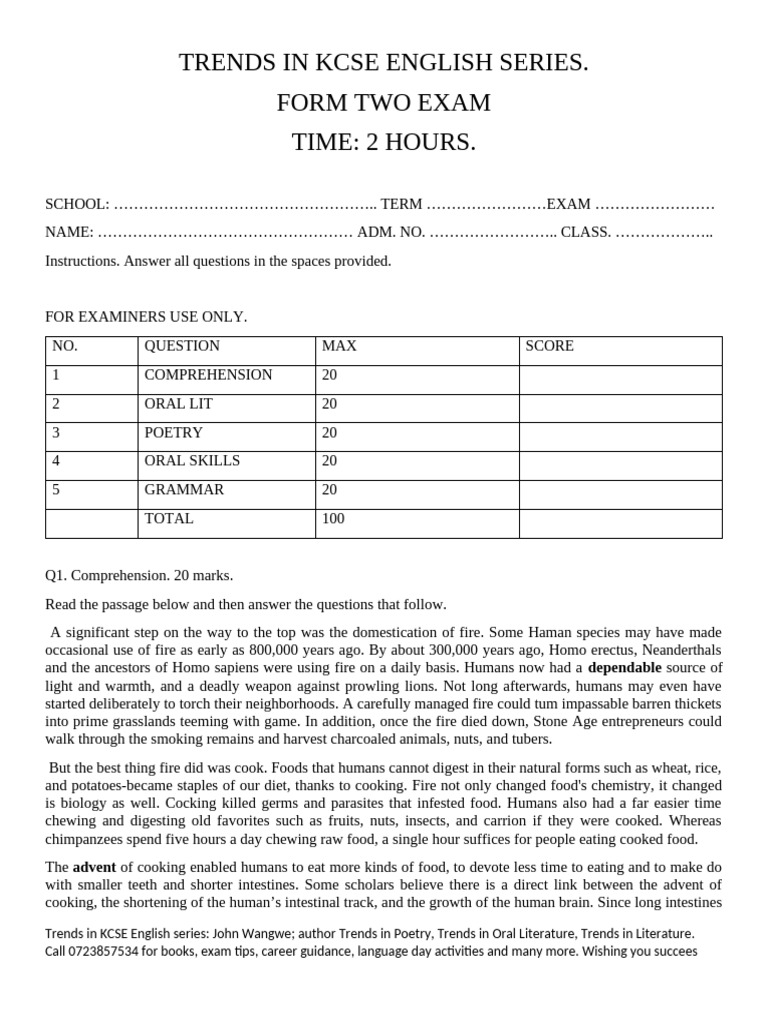 Trends in english form 2 exam_024145 | PDF