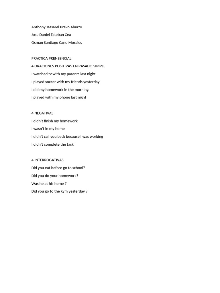 Simple Past Sentences | PDF
