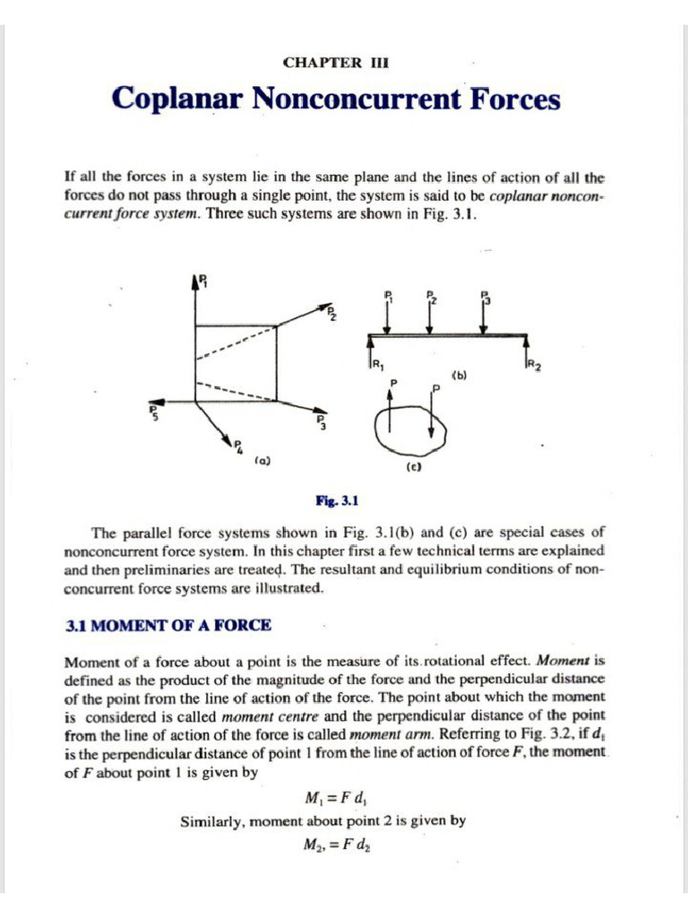 Coplanara Non Concurrent System of Forces PSC | PDF