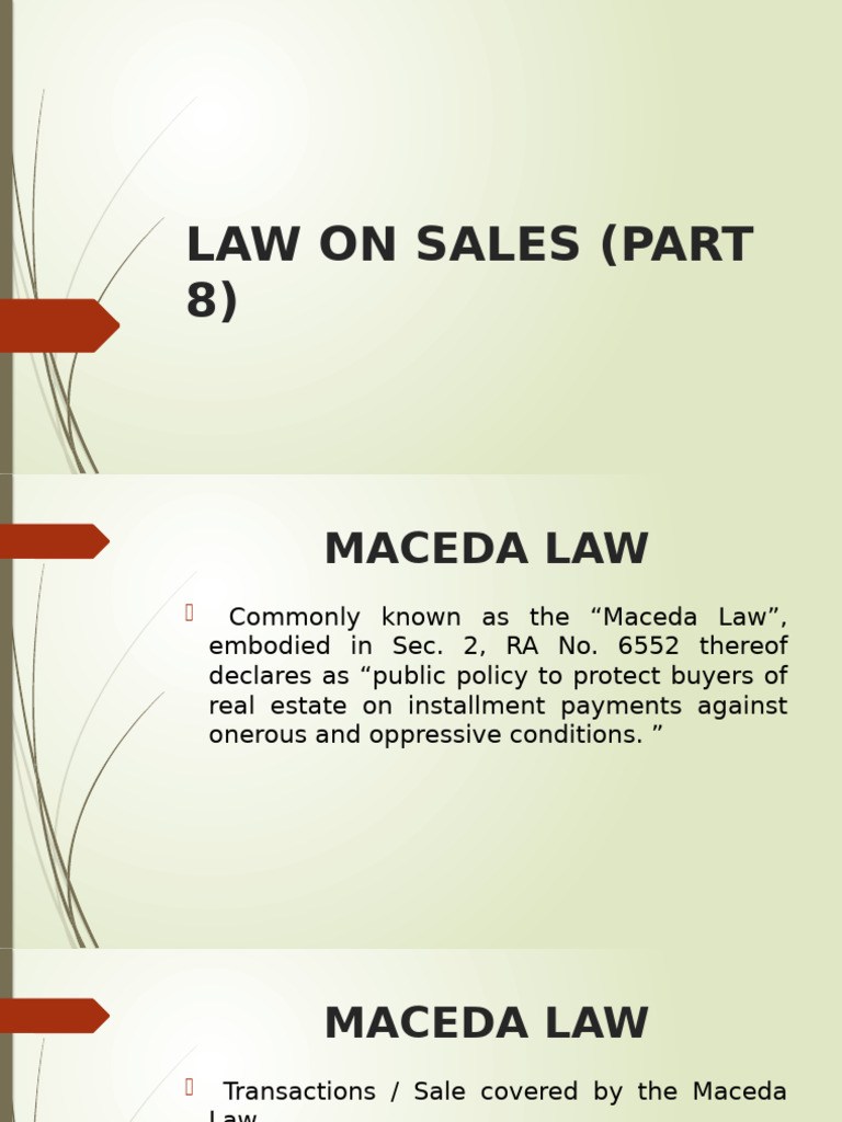08 - LAW102 - Maceda Law | PDF | Payments | Business Law