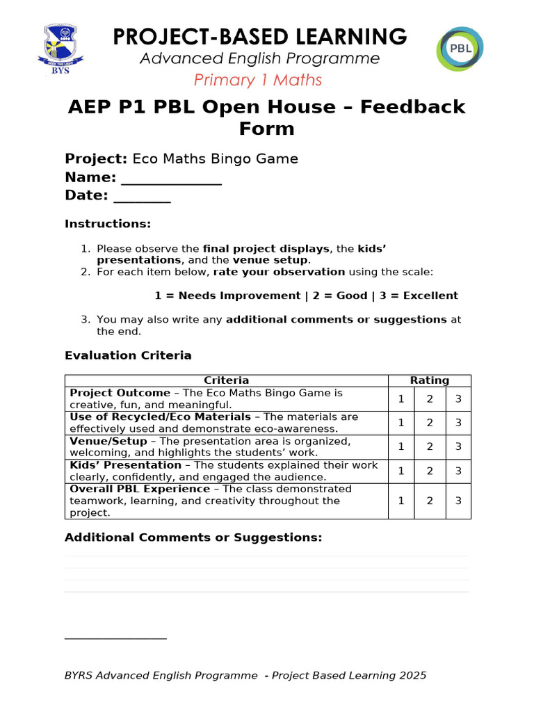 PBL Final Presentation Parents Feedback | PDF