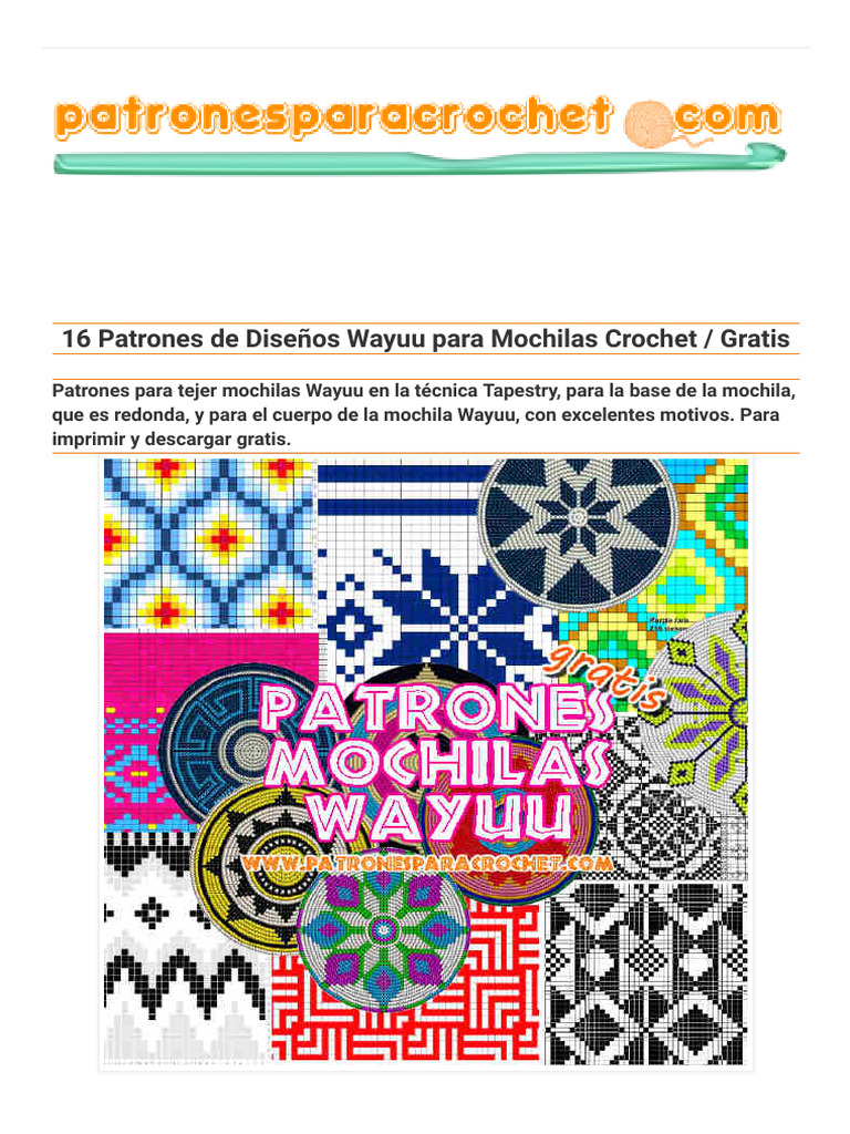 Patrones Gratis para Mochilas Wayuu | PDF | Tejer | Ropa
