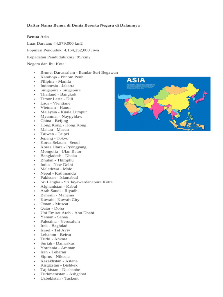 Nama Benua dan Negara di Dunia | PDF