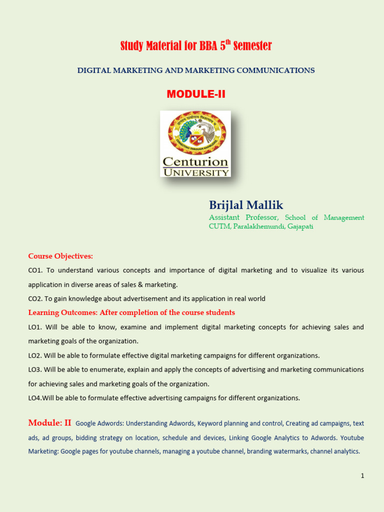 Digital Marketing Notes for BBA 5th Sem | PDF | Advertising | Search ...