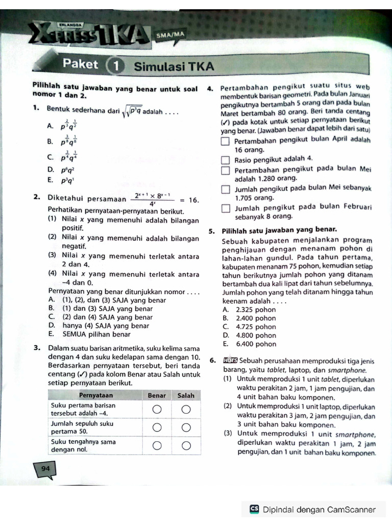 MTK Paket 1 Simulasi Tka | PDF