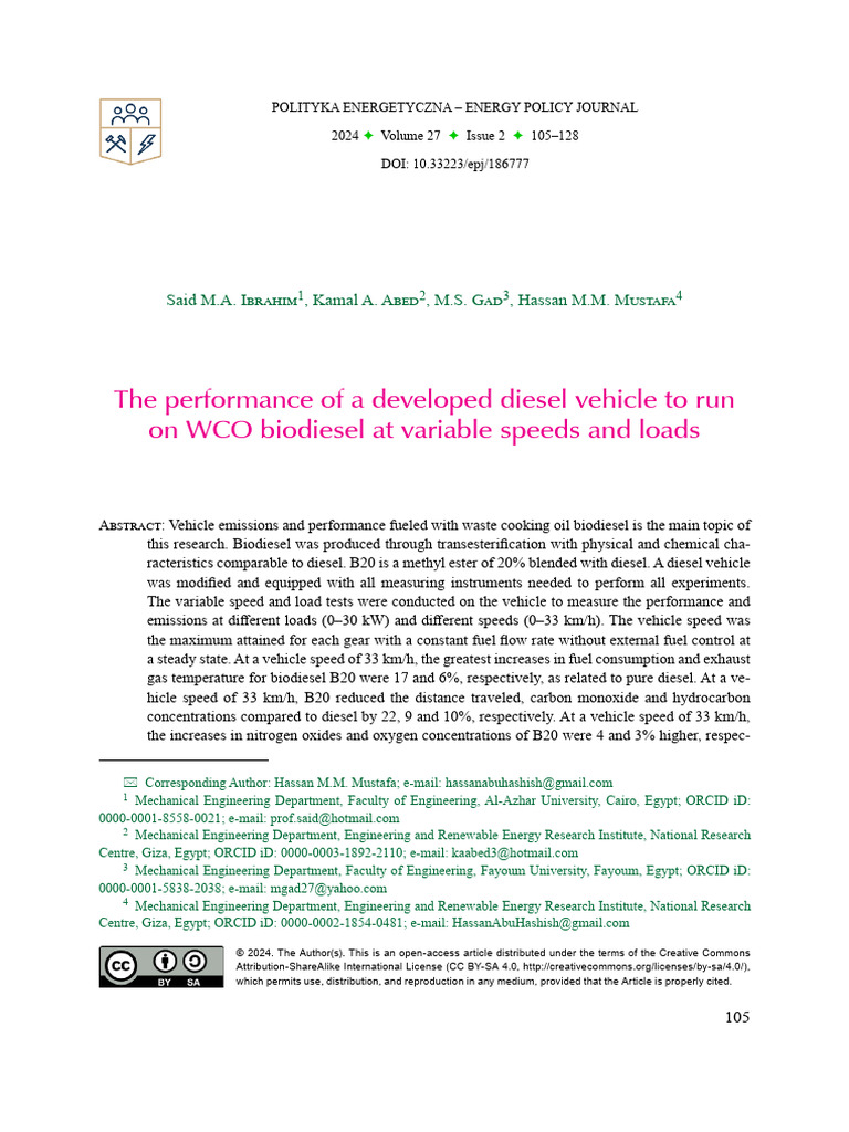 Biodiesel B20 Performance in Diesel Vehicles | PDF | Biodiesel | Diesel ...
