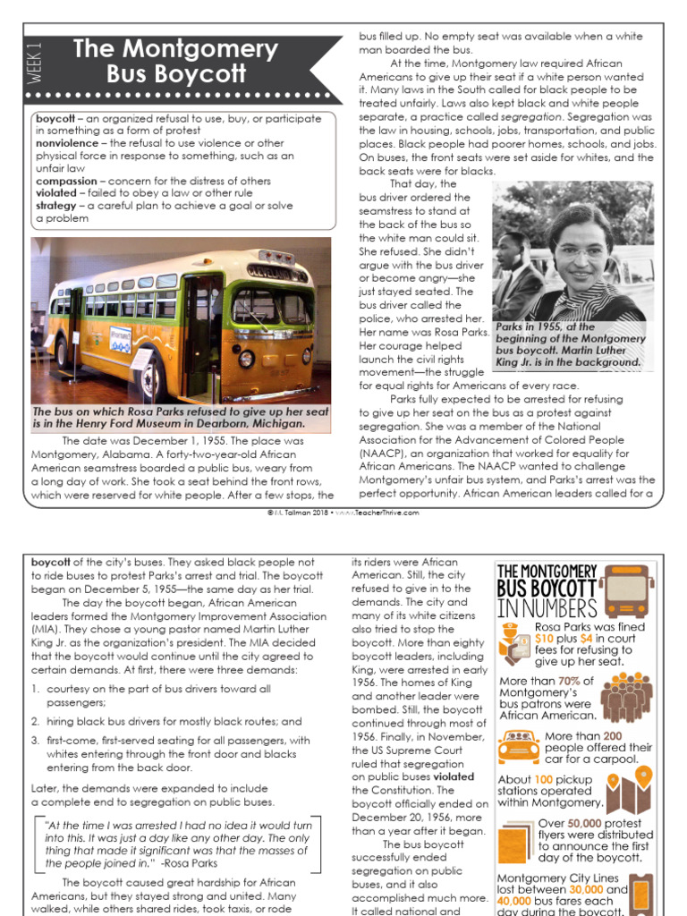 Week 1 5th Grade Nonfiction | PDF | Rosa Parks
