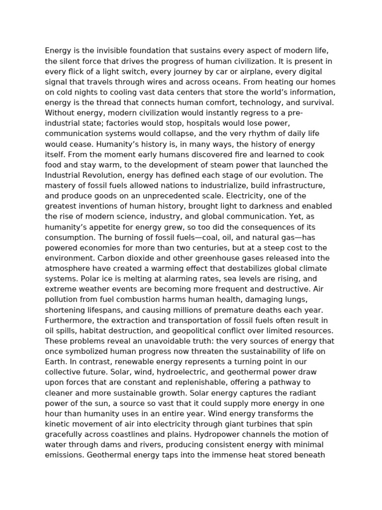 Energy The Pulse of Modern Civilization | PDF | Renewable Energy | Wind ...