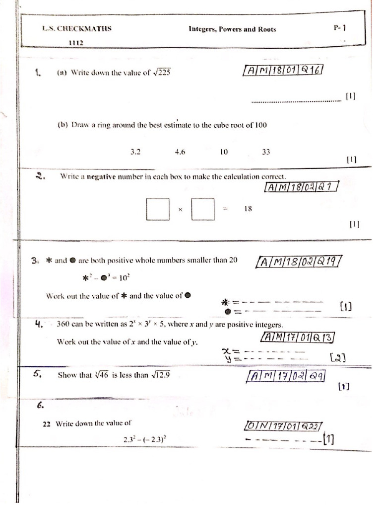Integers,Powers and Roots | PDF