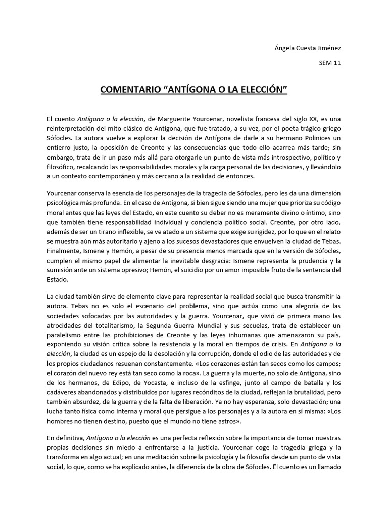 Cuesta Jiménez, Ángela_SEM 11 (Comentario Antígona o la elección) | PDF