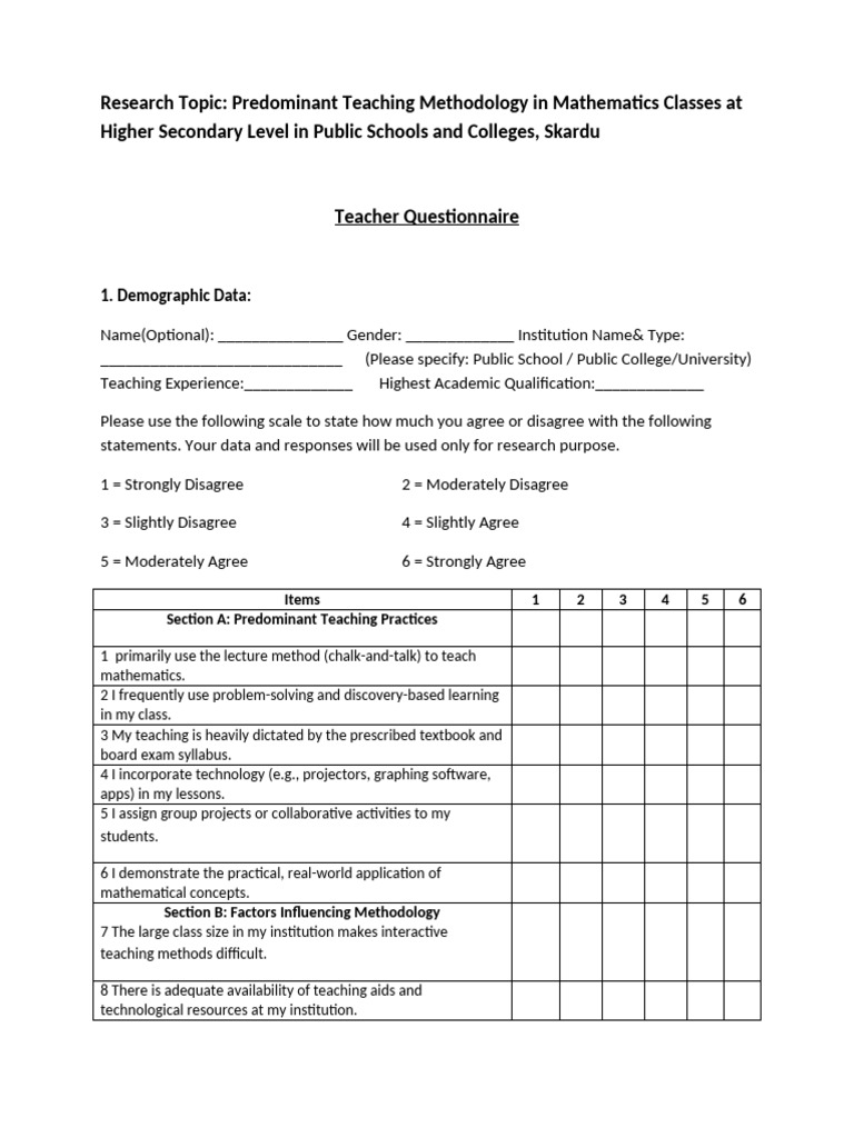 Questionnaires | PDF | Teaching Method | Teachers