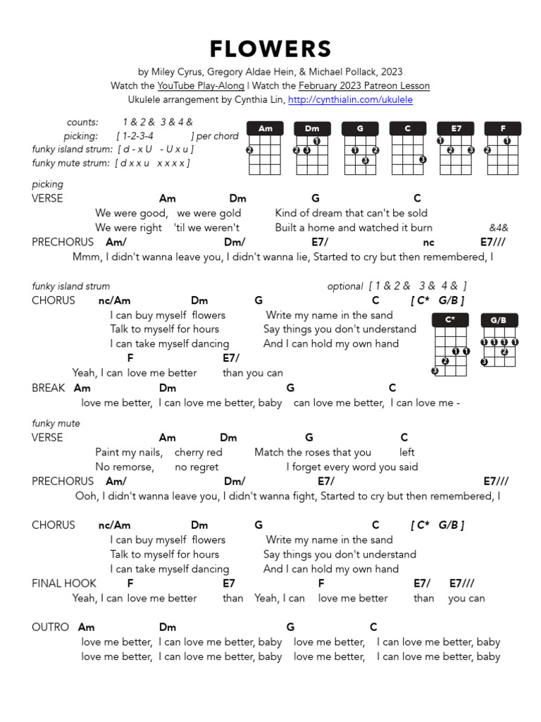 FLOWERS - Ukulele Chord Chart | PDF | Song Structure | Pop Music