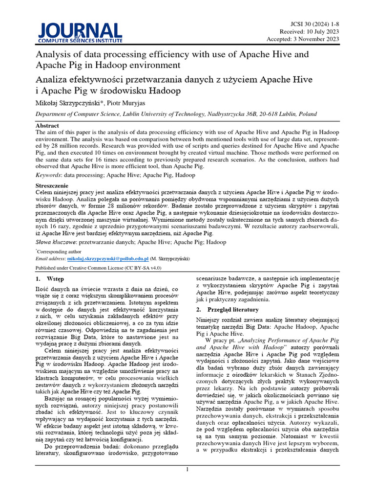 Analysis of Data Processing Efficiency With Use of | PDF