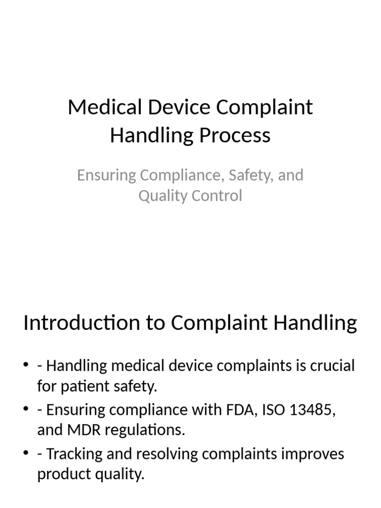 Medical Device Complaint Handling Guide | PDF | Medical Device ...