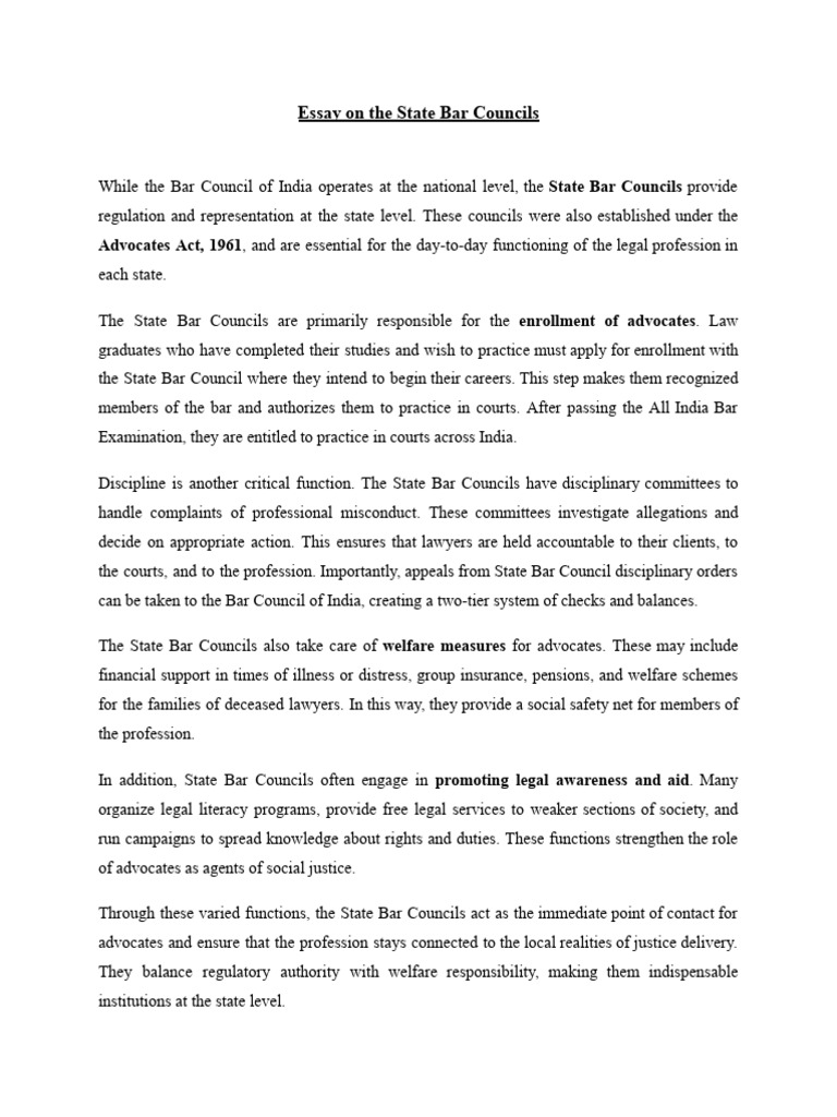 Essay On The State Bar Councils | PDF