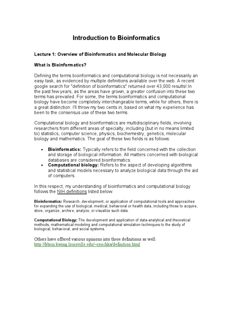 Introduction To Bioinformatics | PDF | Rna | Sequence Alignment