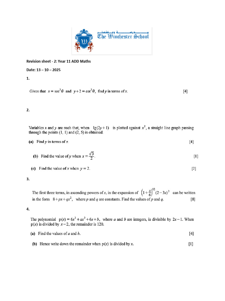 ADD Maths Revision Sheet - 2 | PDF