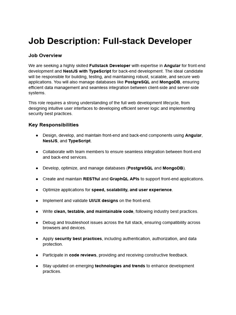 Full Stack Angular JD (1) | PDF | Software Development | Computer Engineering