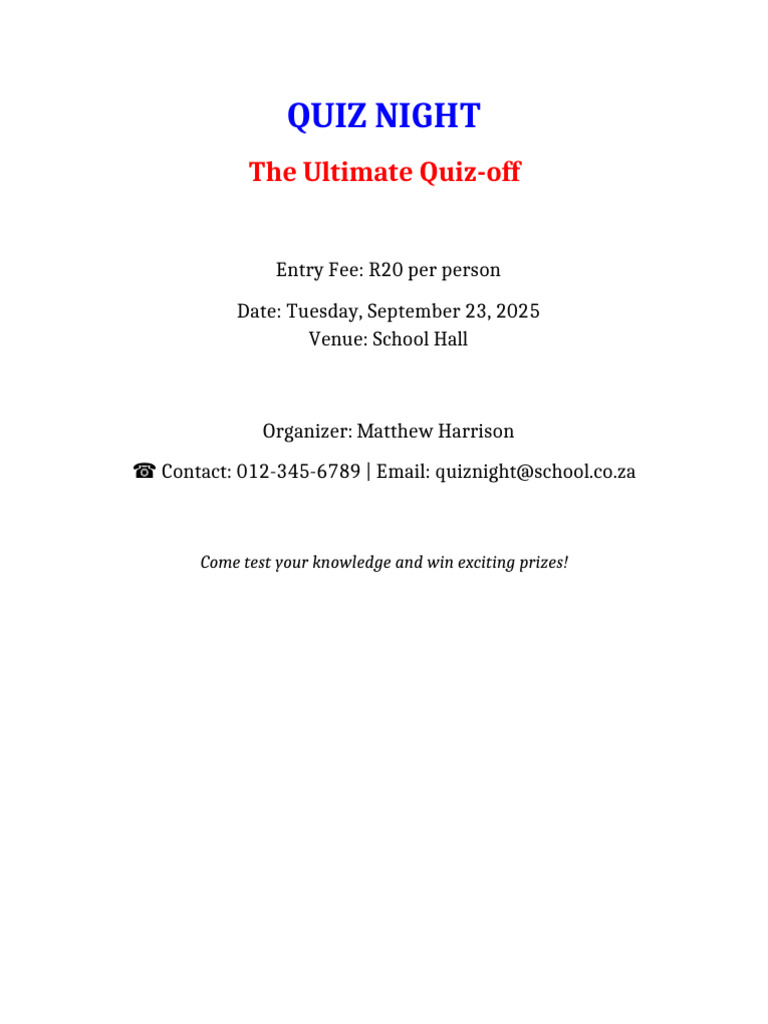 Quiz Night Poster | PDF