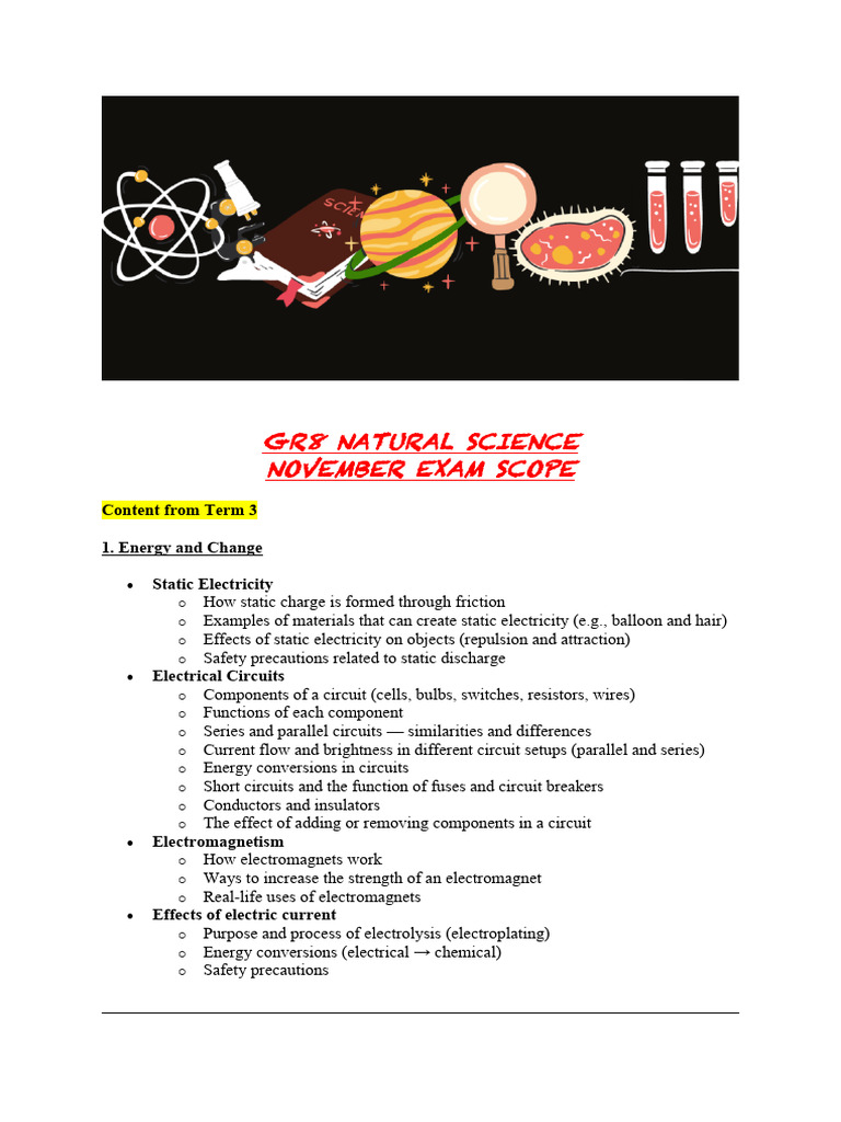 GR8 Natural Science Exam Scope Guide | PDF | Solar System | Light