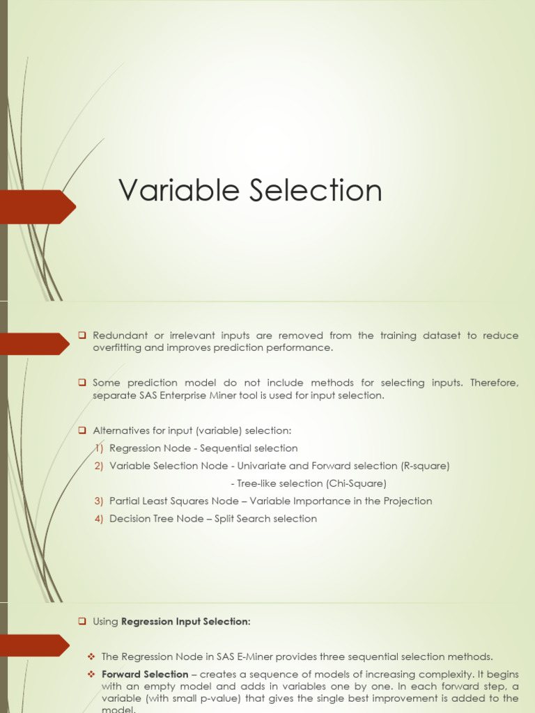 Lecture 5 Variable Selection, Categorical Input Consolidation ...
