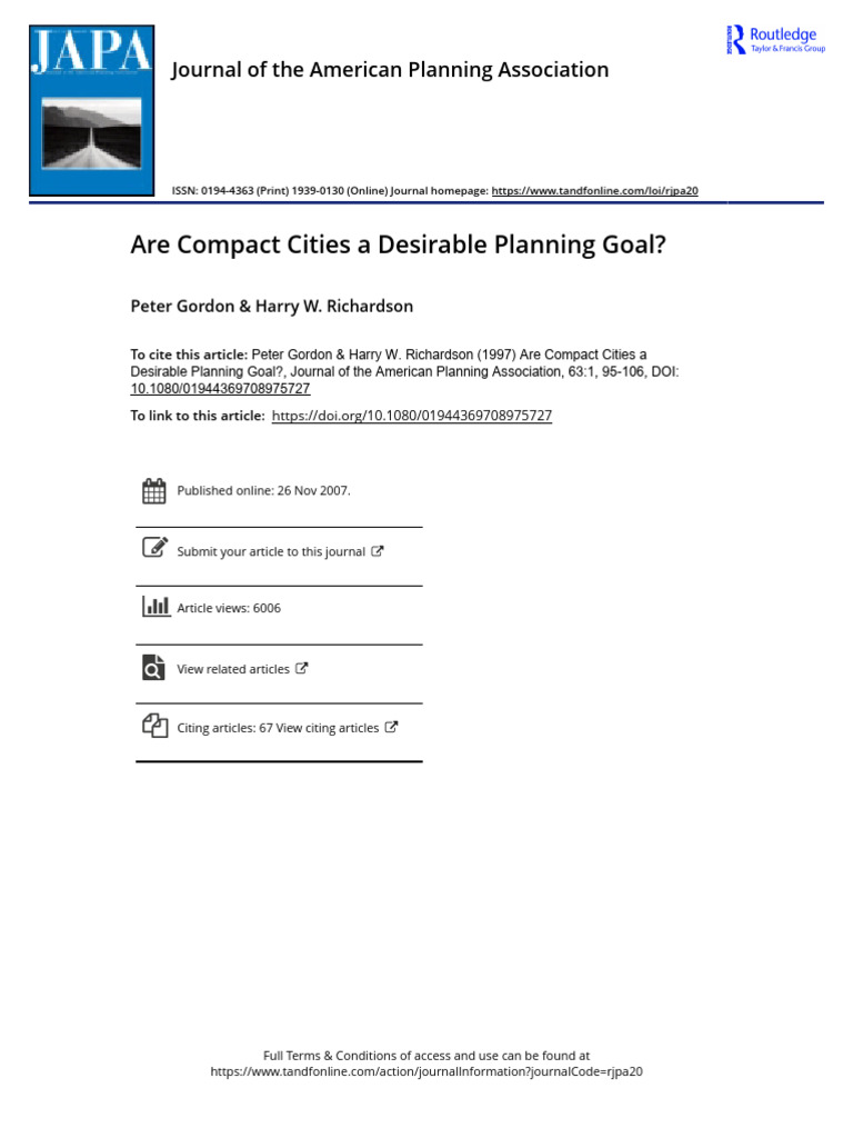 Evaluating Compact Cities as a Planning Goal | PDF | Urban Sprawl ...