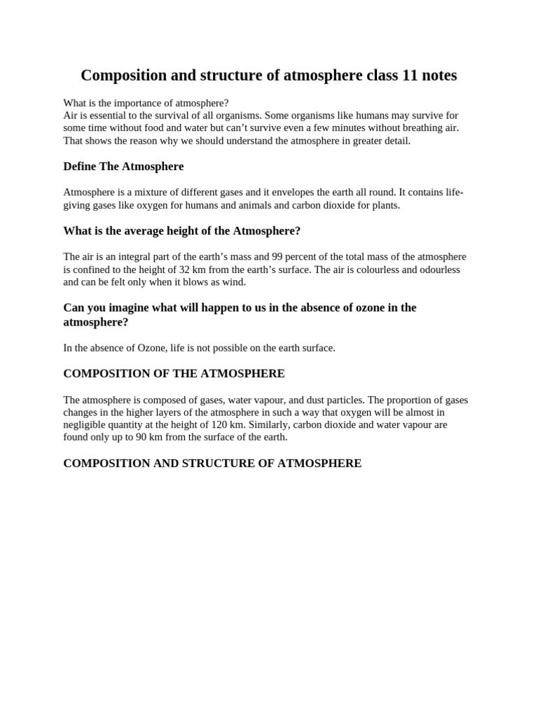 Atmosphere Composition & Structure Notes | PDF | Atmosphere Of Earth ...