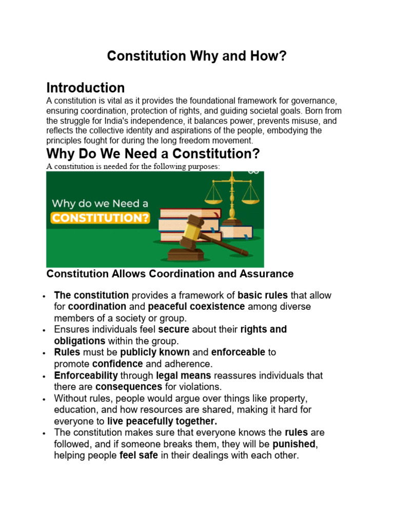 Constitution - Why and How - Notes | PDF | Constitution | Governance
