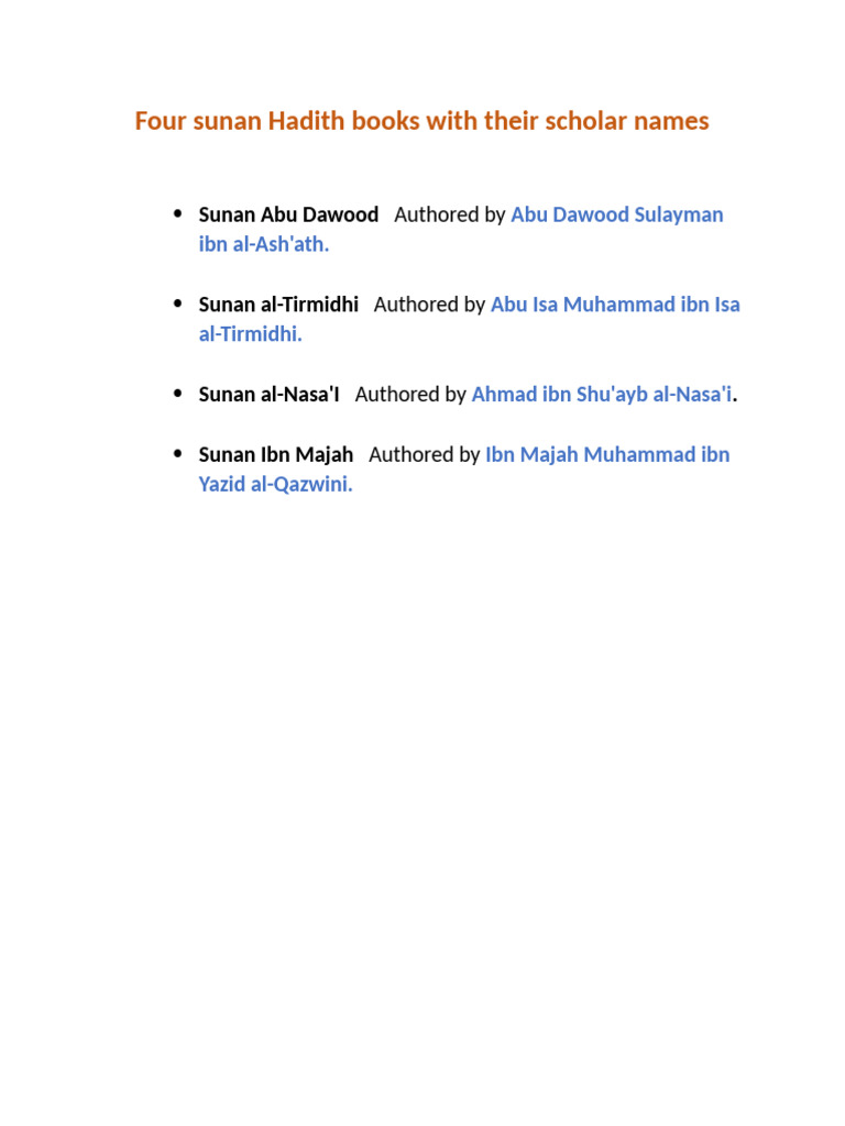 Four Sunan Hadith Books and Scholars | PDF