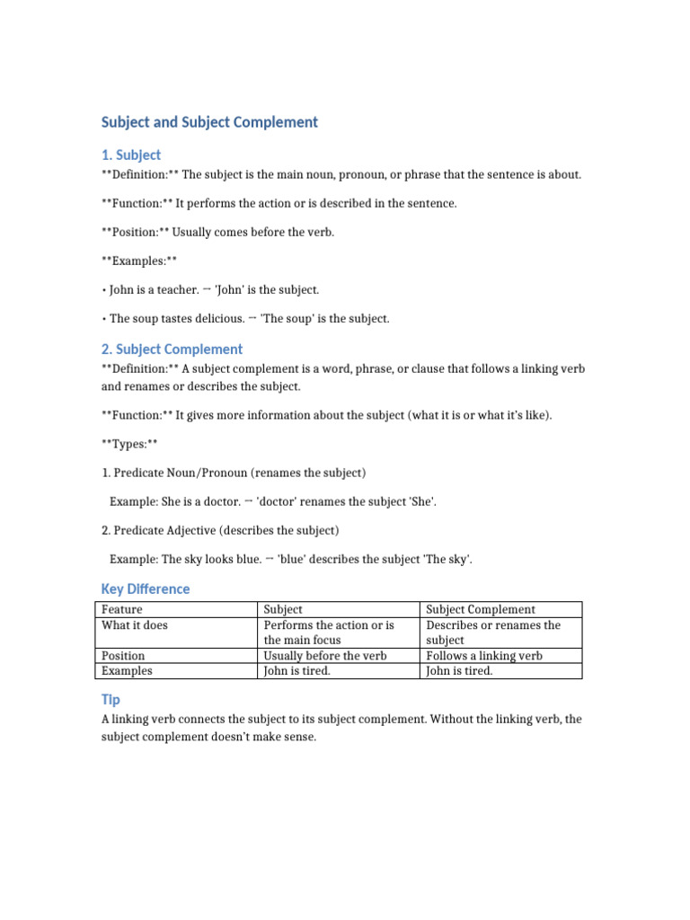 Subject and Subject Complement v2 | PDF