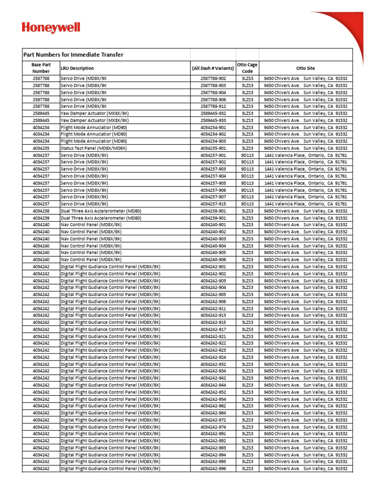 Immediate Transfer Part Numbers List | PDF | Vehicles | Aircraft