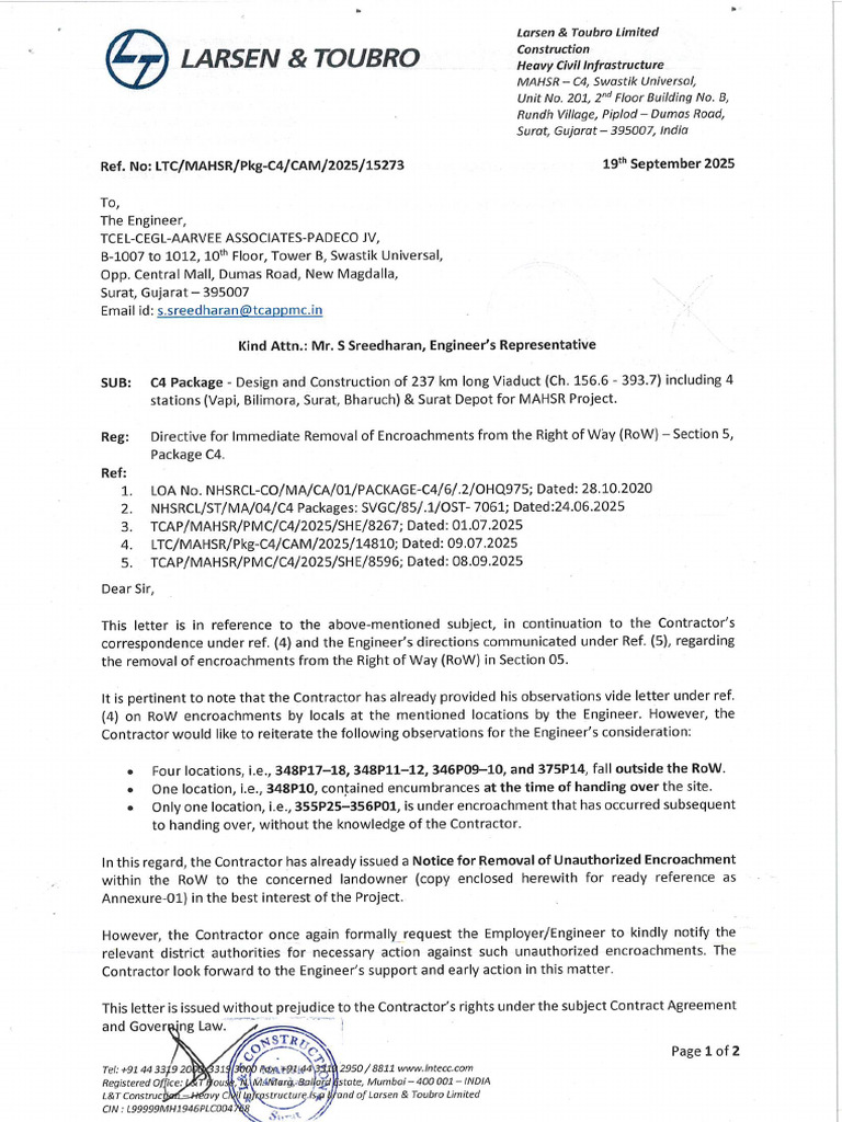 Directive For Immediate Removal of Encroachments From The Right of Way ...