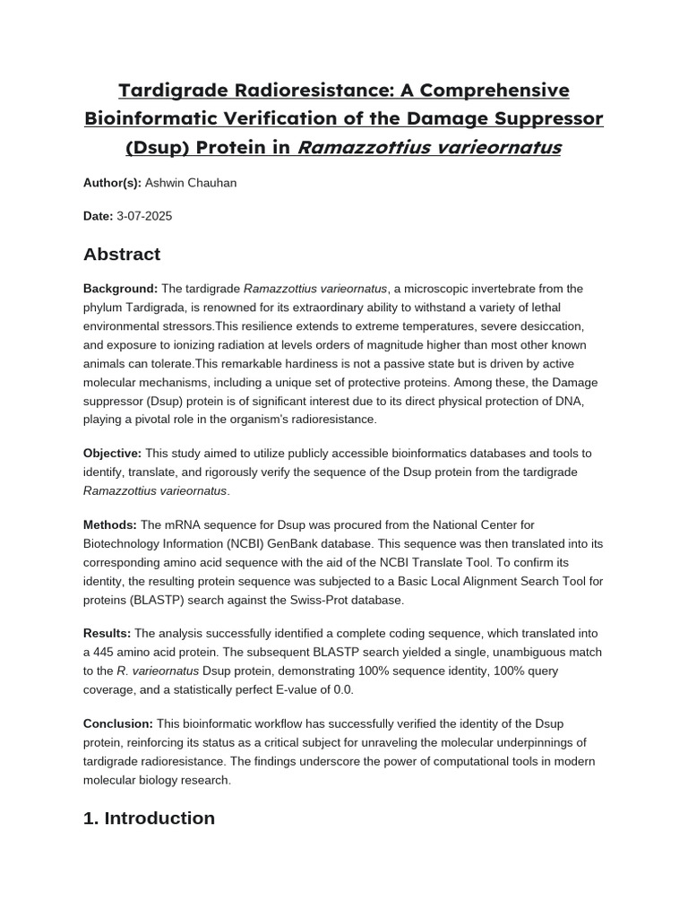 Tardigrade Radioresistance - A Comprehensive Bioinformatic Verification ...