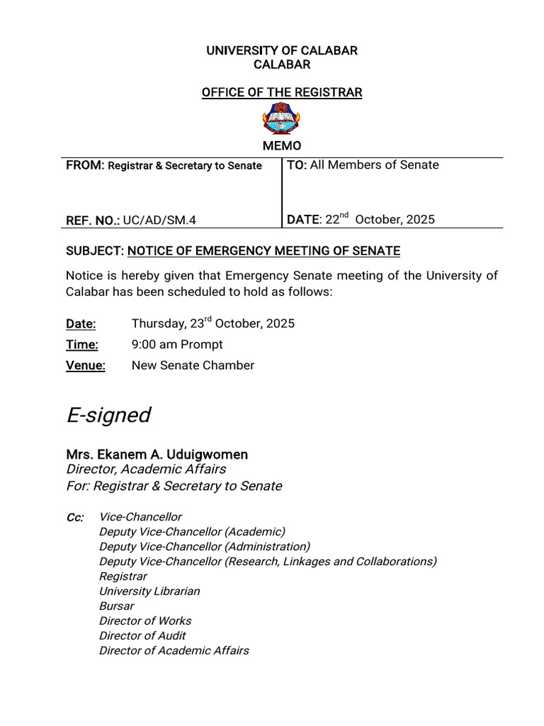 Notice of Emergency Meeting of Senate - 23-10-2025 | PDF